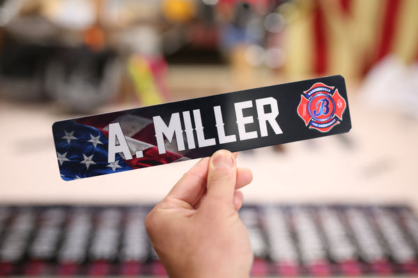 Locker Plate: American Flag: Black background – Rustic Firefighter